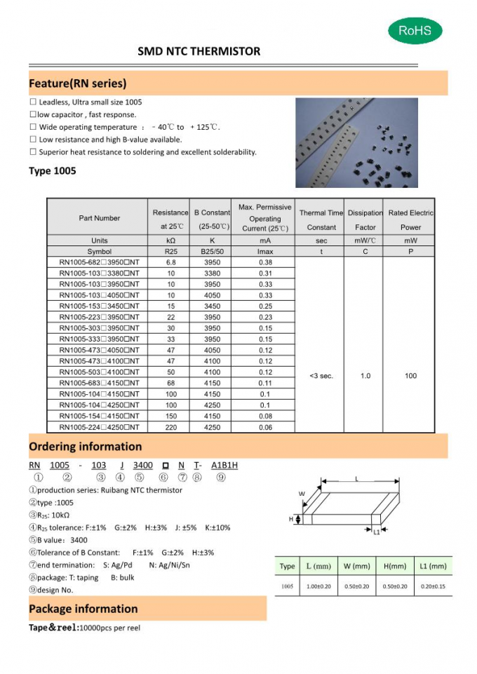 1005 1608 2012 Lightning Surge Arrester SMD NTC Thermistor