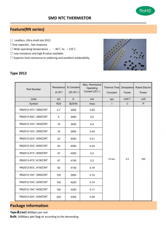 1005 1608 2012 Lightning Surge Arrester SMD NTC Thermistor